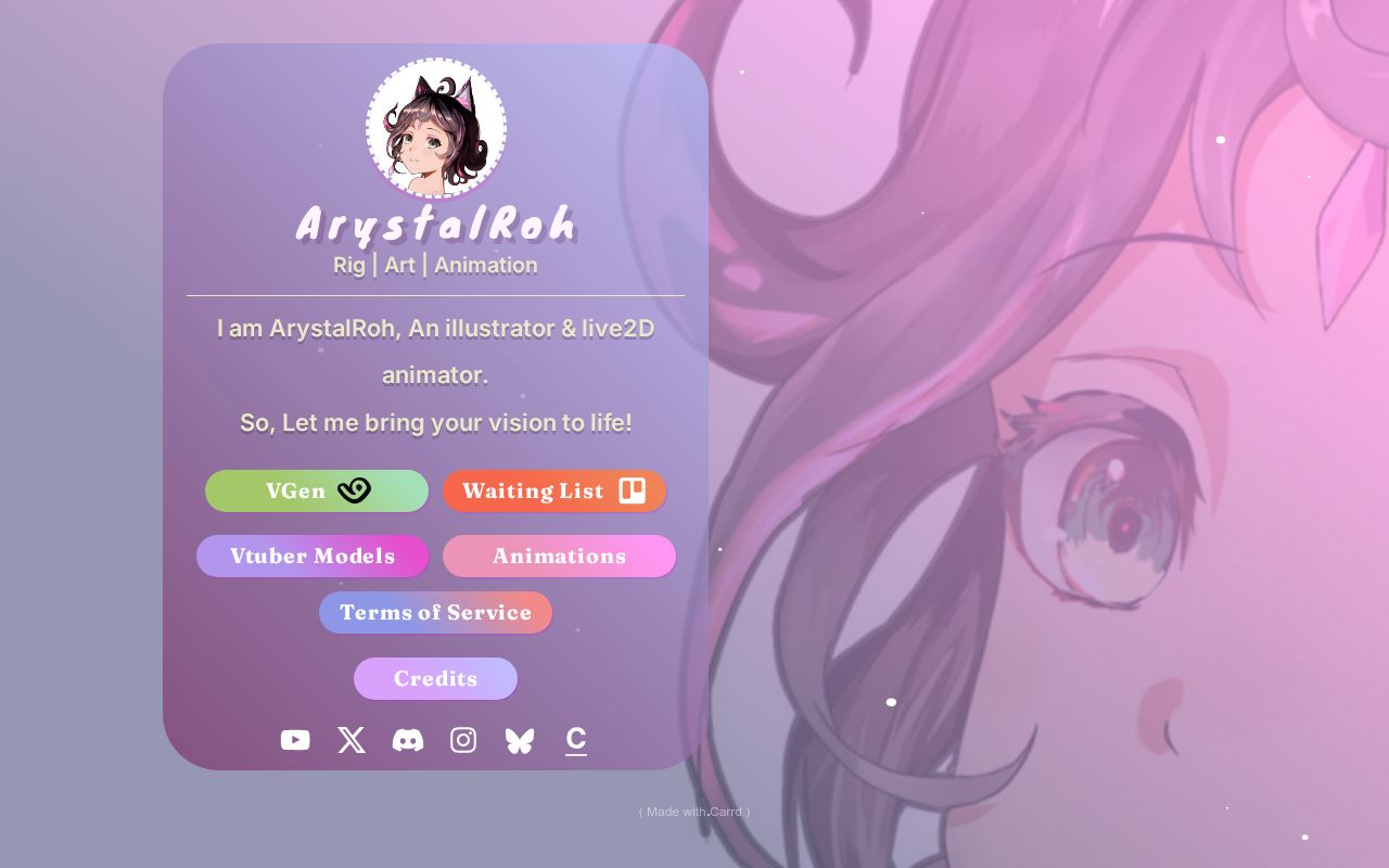 ArystalRoh , I am a digital illustrator and a Live2D animator. Let me turn your vision into art!